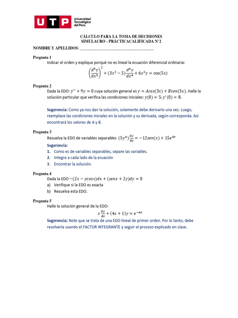 PC2 - Cálculo para La Toma de Decisiones 23-1 Simulacro CGT | PDF