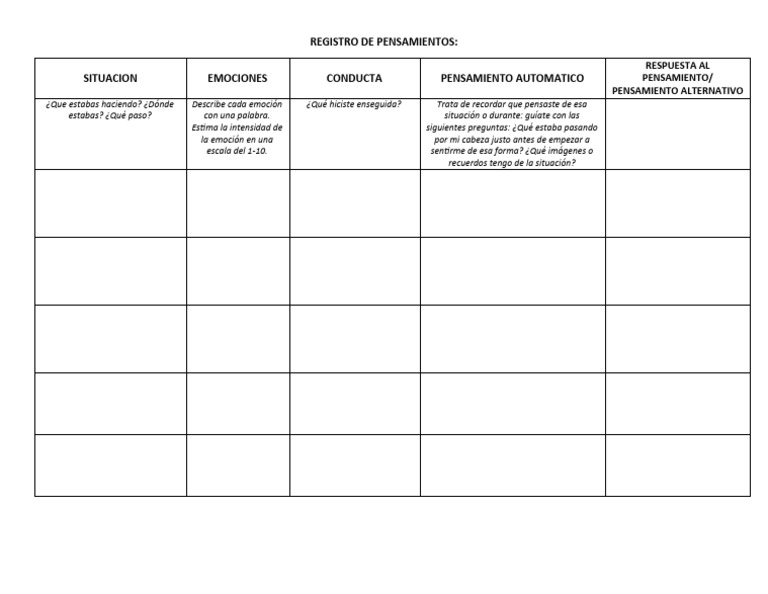 Formato De Registro De Pensamientos Pdf