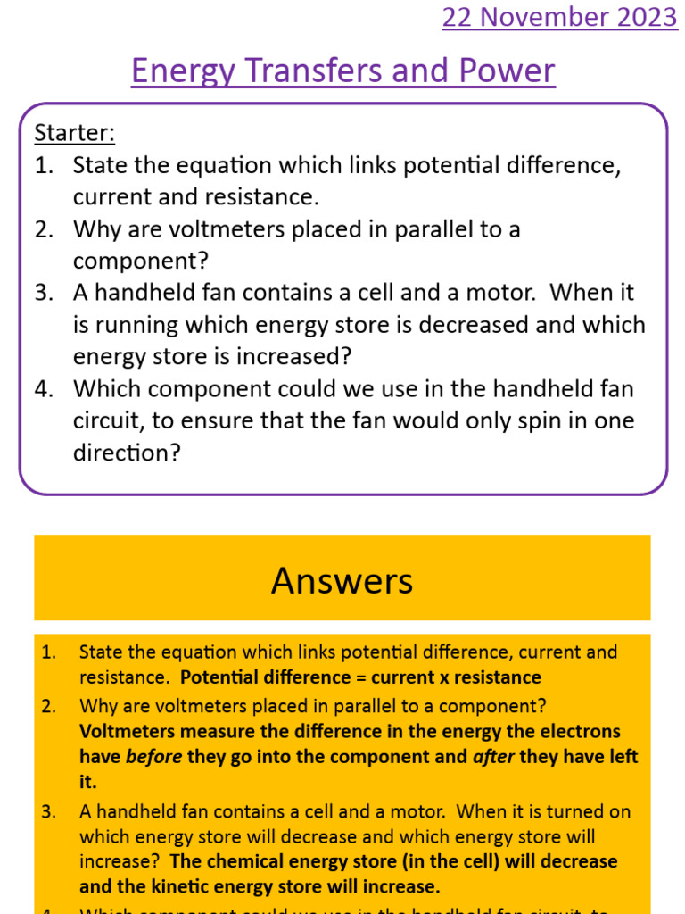 Energy Transfers in Electrical Appliances | PDF | Electric Current | Watt