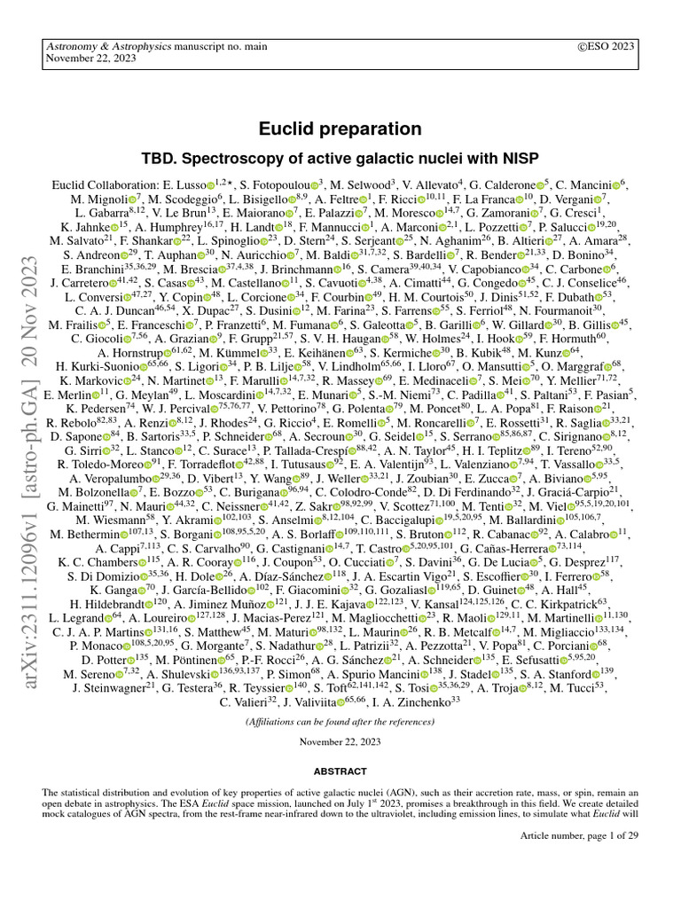 Euclid Preparation | PDF | Redshift | Quasar