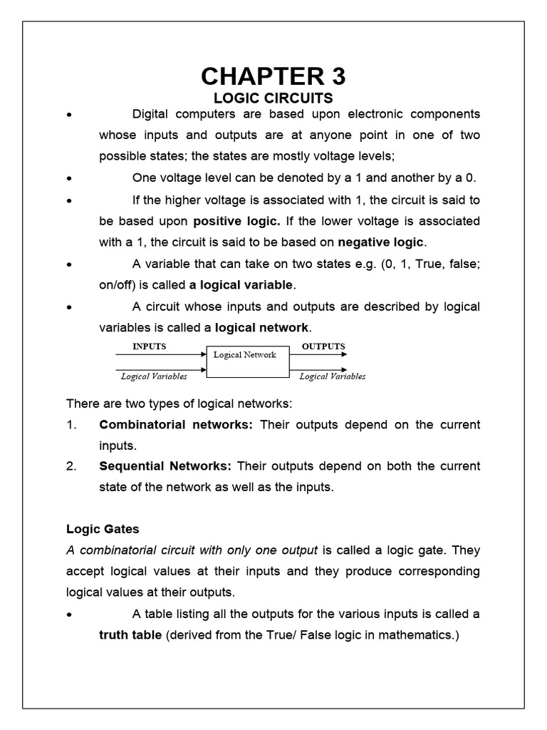 CHAPTER - 3 - Logic - Circuits | PDF | Logic Gate | Electronic Circuits