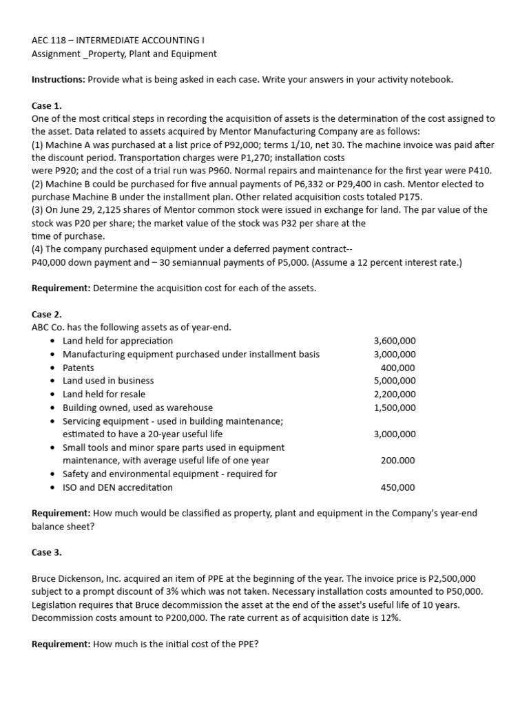 AEC 118 - Assignment PPE | PDF | Cost | Stocks