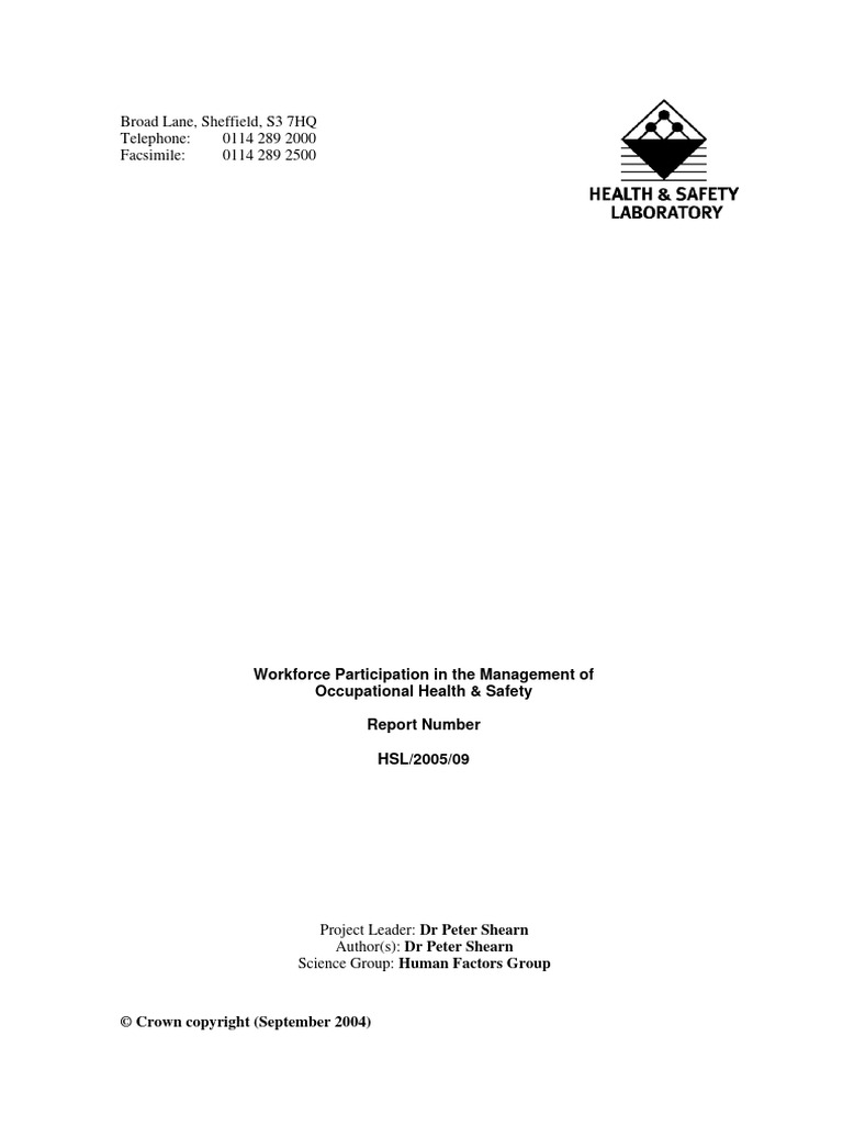 Workforce Participation in The Management of Occupational Health Safety HSE Labolatory2005 | PDF ...