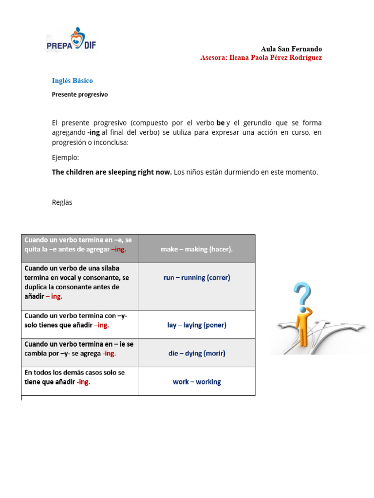 Presente progresivo 1 (ejercicios) | PDF