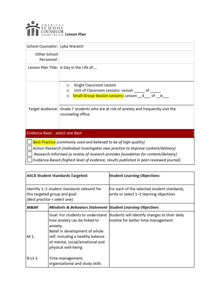 anxiety lesson 4 | PDF | School Counselor | Behavior Modification