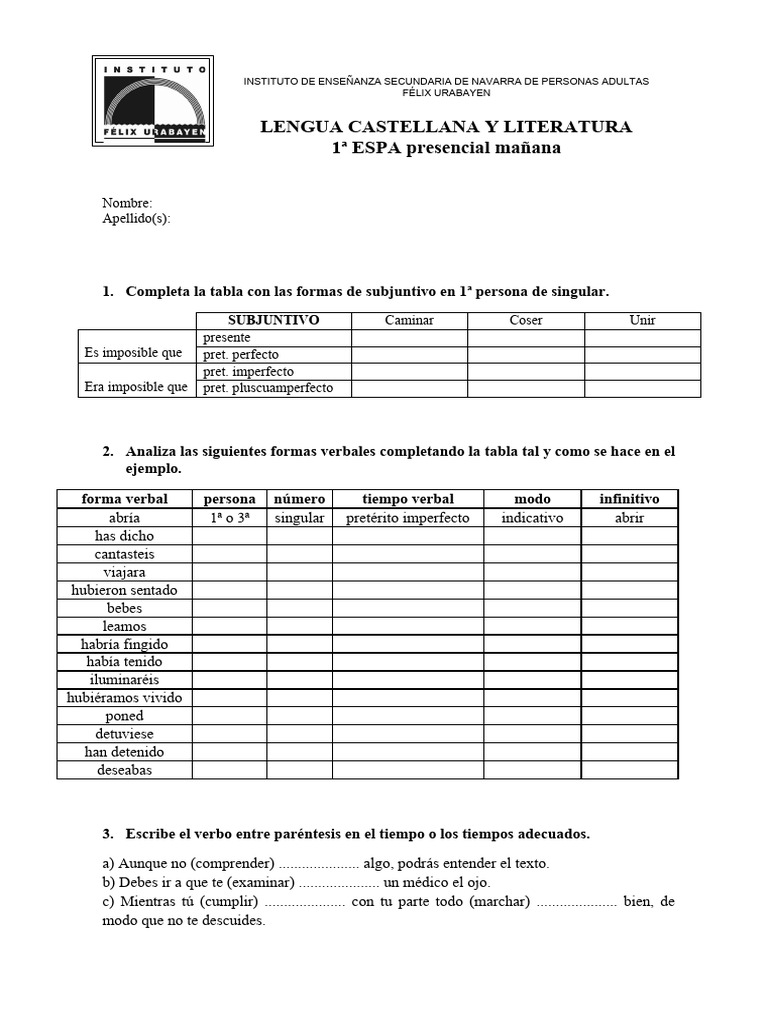 Ejercicios de Formas Verbales | PDF | Verbo | Tipología Lingüística