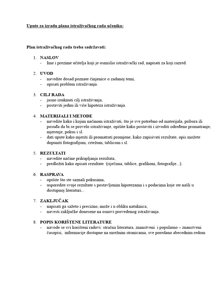 upute-SAMOSTALNI ISTRAzIVAcKI RAD | PDF