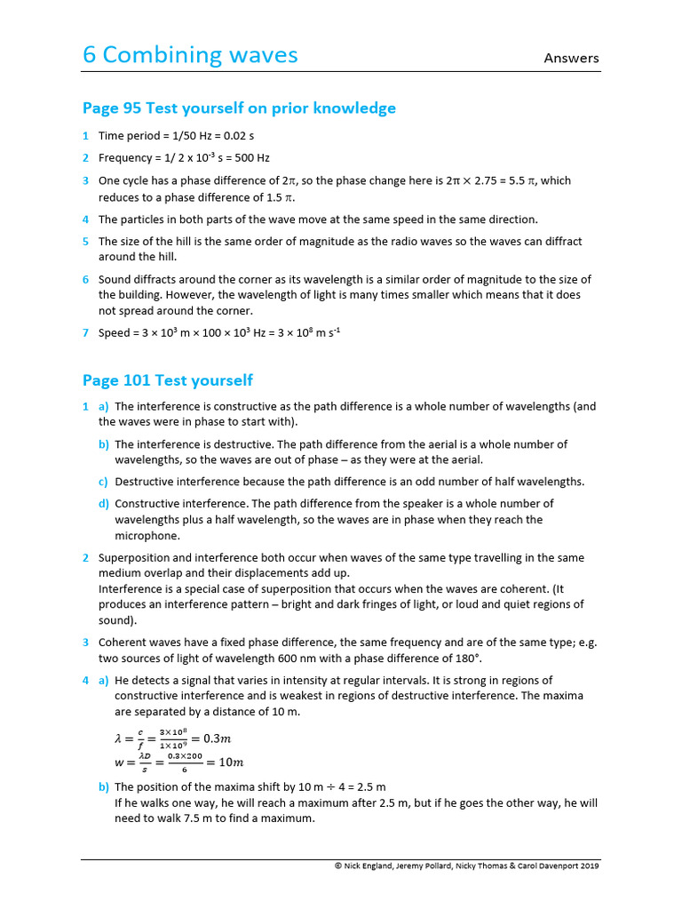 6 Combining Waves | PDF | Diffraction | Wavelength