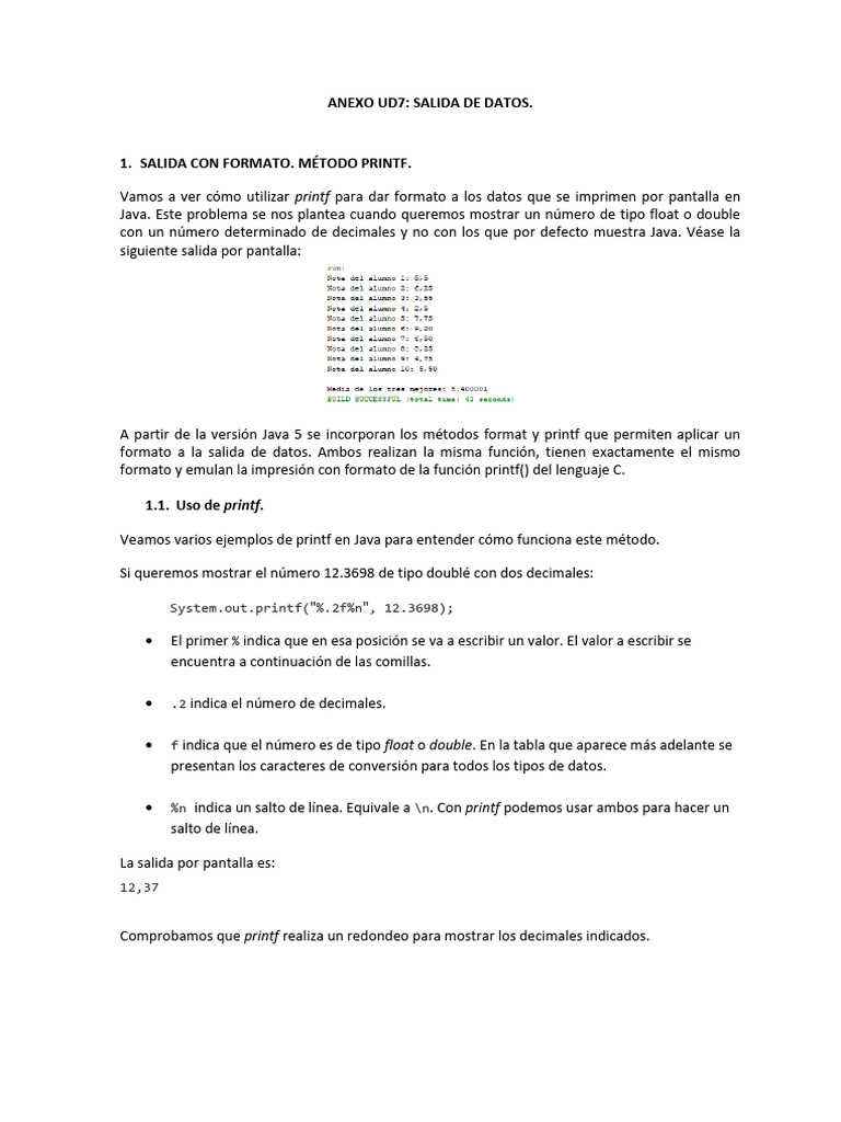 ANEXO UD3 Salida de Datos | PDF | Java (lenguaje de programación) | Informática