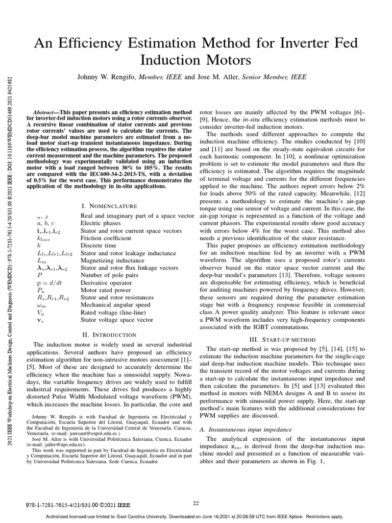 2021.an Efficiency Estimation Method For Inverter Fed Induction Motors | PDF | Electric Motor ...