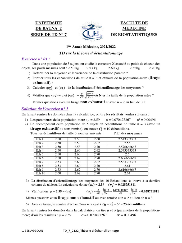 Examen de Probabilité S3 - TD 7 | PDF | Loi de probabilité ...