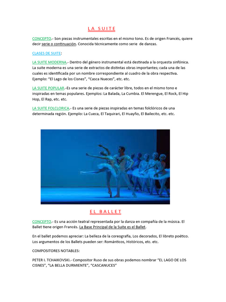 Tipos de Suite y Ballet: Conceptos Clave | PDF