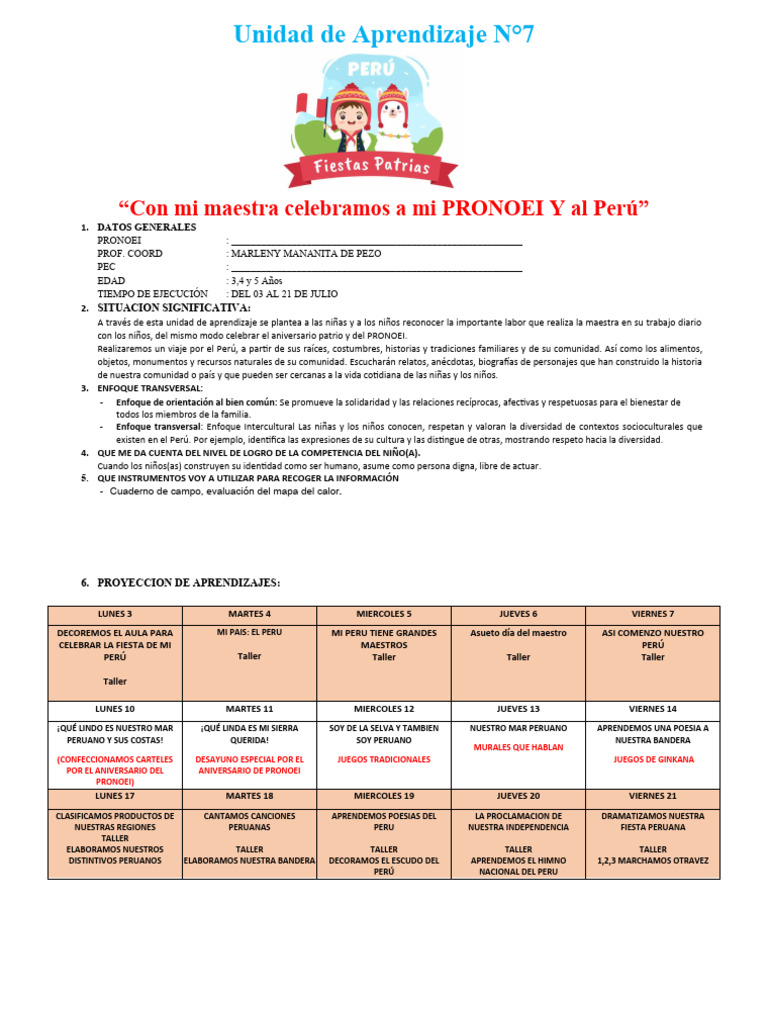 Unidad de Aprendizaje #7 | PDF | Perú | Aprendizaje