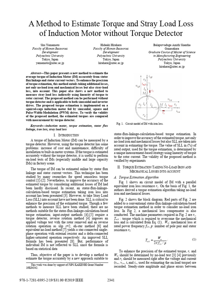Ecce 2019 A Method To Estimate Torque And Stray Load Loss Of Induction Motor Without Torque