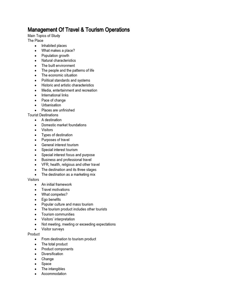 Management of Travel An Tourism Operations | PDF | Tourism | Restaurants