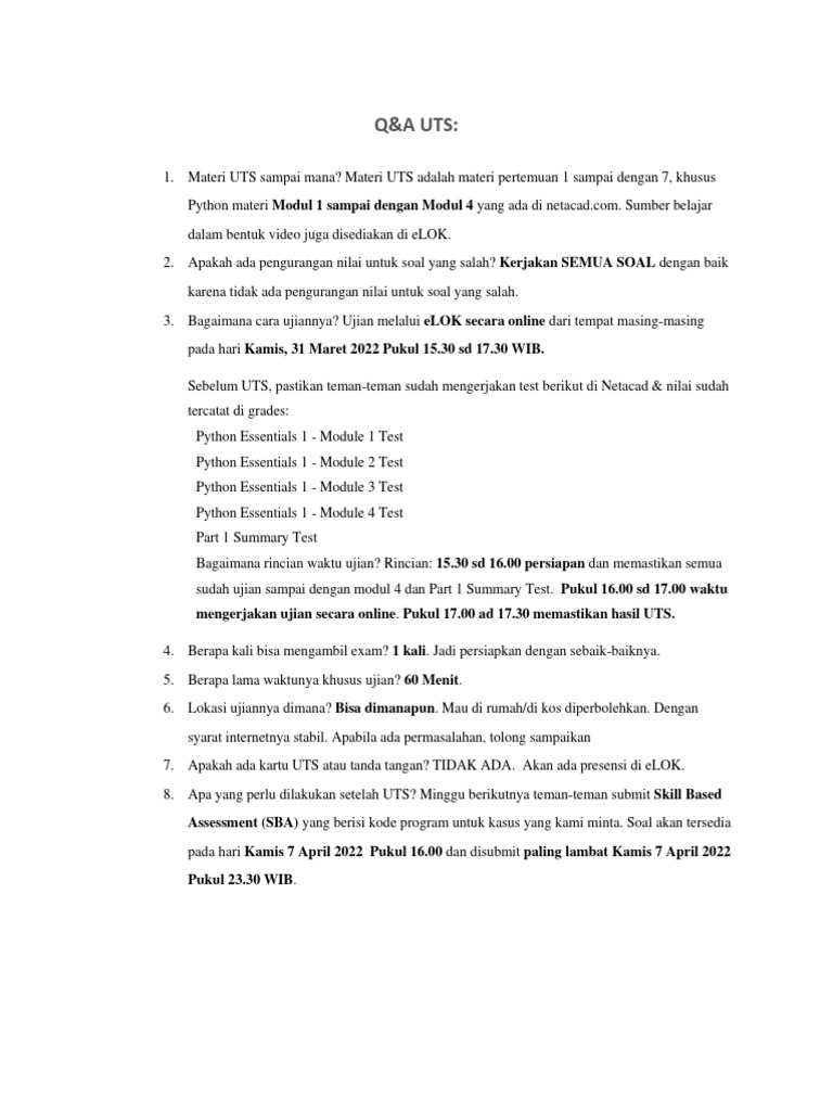 FAQ UTS Dan SBA Transformasi Digital 2022 | PDF