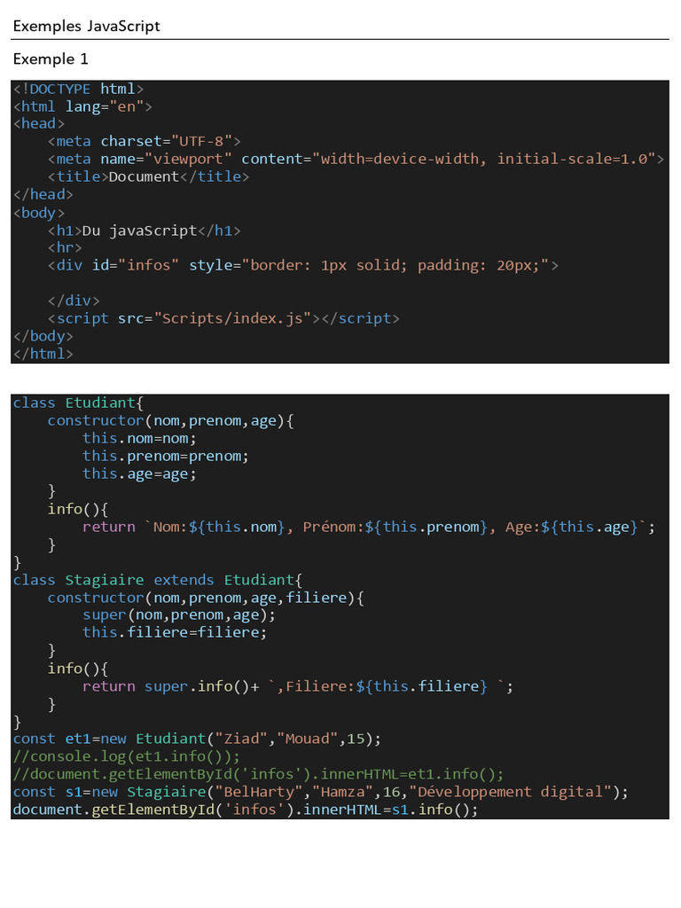 Exemples JavaScript | PDF | Computer Programming | Computing Exemples JavaScript | PDF | Computer Programming | Computing