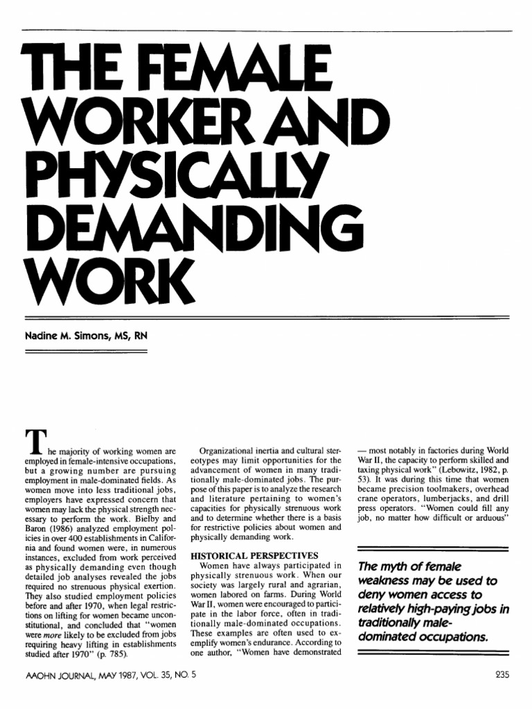 Simons 1987 The Female Worker and Physically Demanding Work | PDF ...