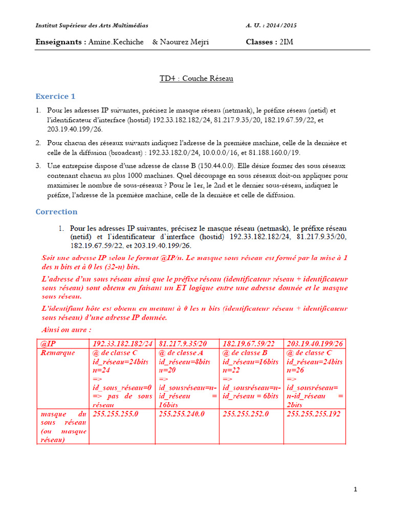 Analyse des réseaux IP et sous-réseaux | PDF | Adresse IP | Réseau ...