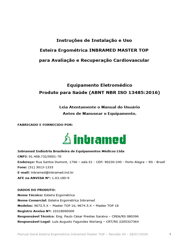 Manual GERAL Esteira INBRAMED MASTER TOP Rev 04 - 28-07-2020 | PDF | Janela (informática) | Rede ...
