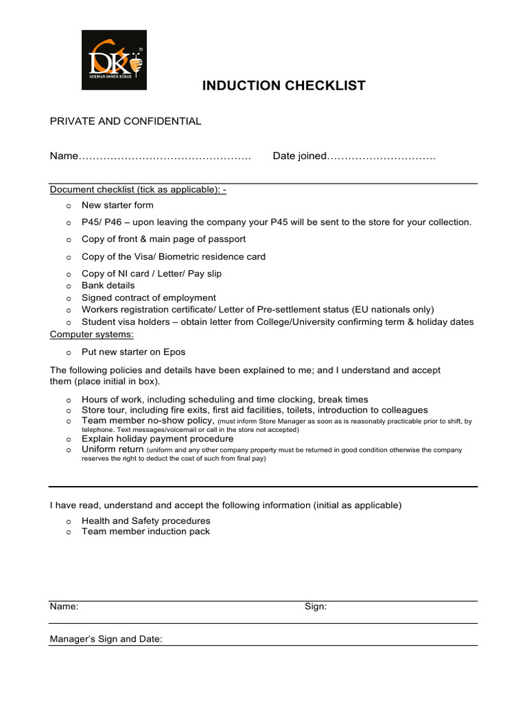 New Employee Induction Checklist | PDF