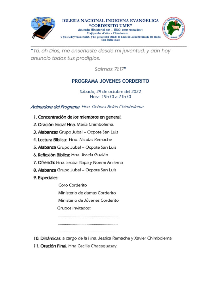 Programa Jovenes Corderito | PDF