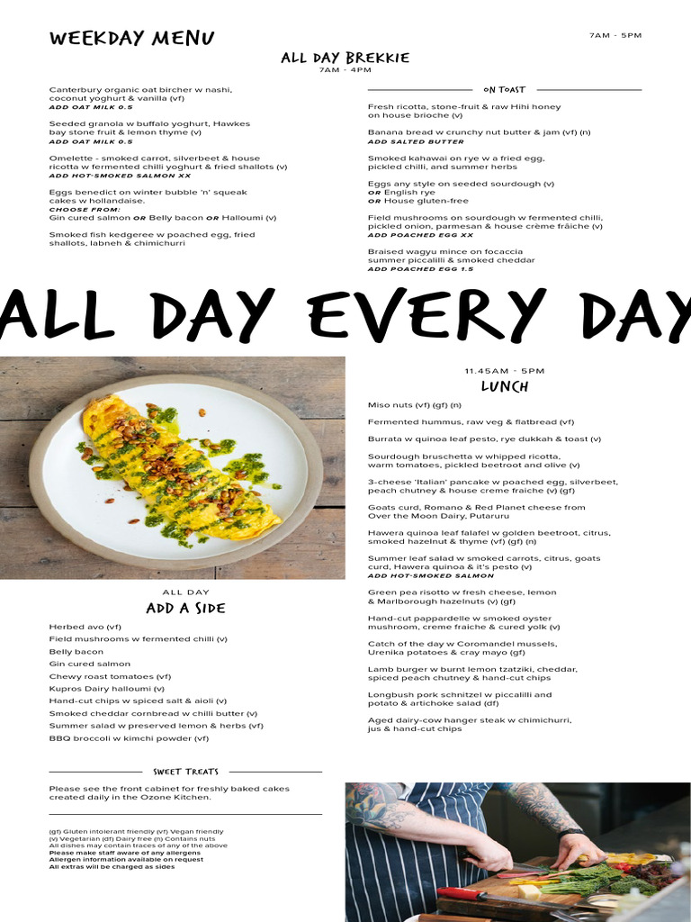 Ozone-Menu Nov 2018 Weekday NZ v3 | PDF | Cooking | Food Ingredients