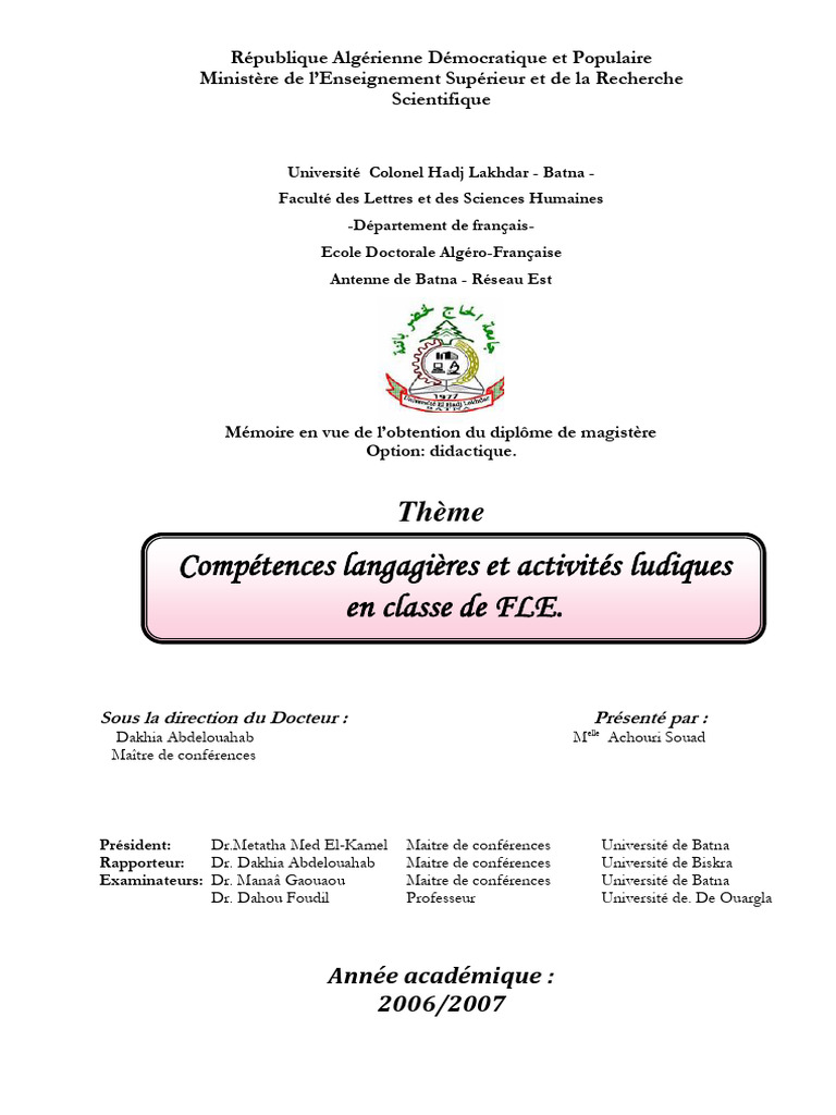 Le - Achouri Souad | PDF | Apprentissage | Pédagogie