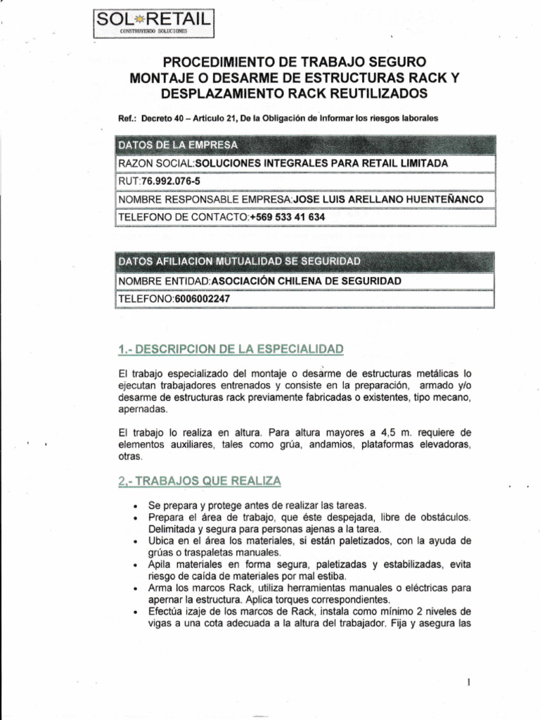 Procedimiento de Trabajo Seguro | PDF | Viga (Estructura) | Andamio