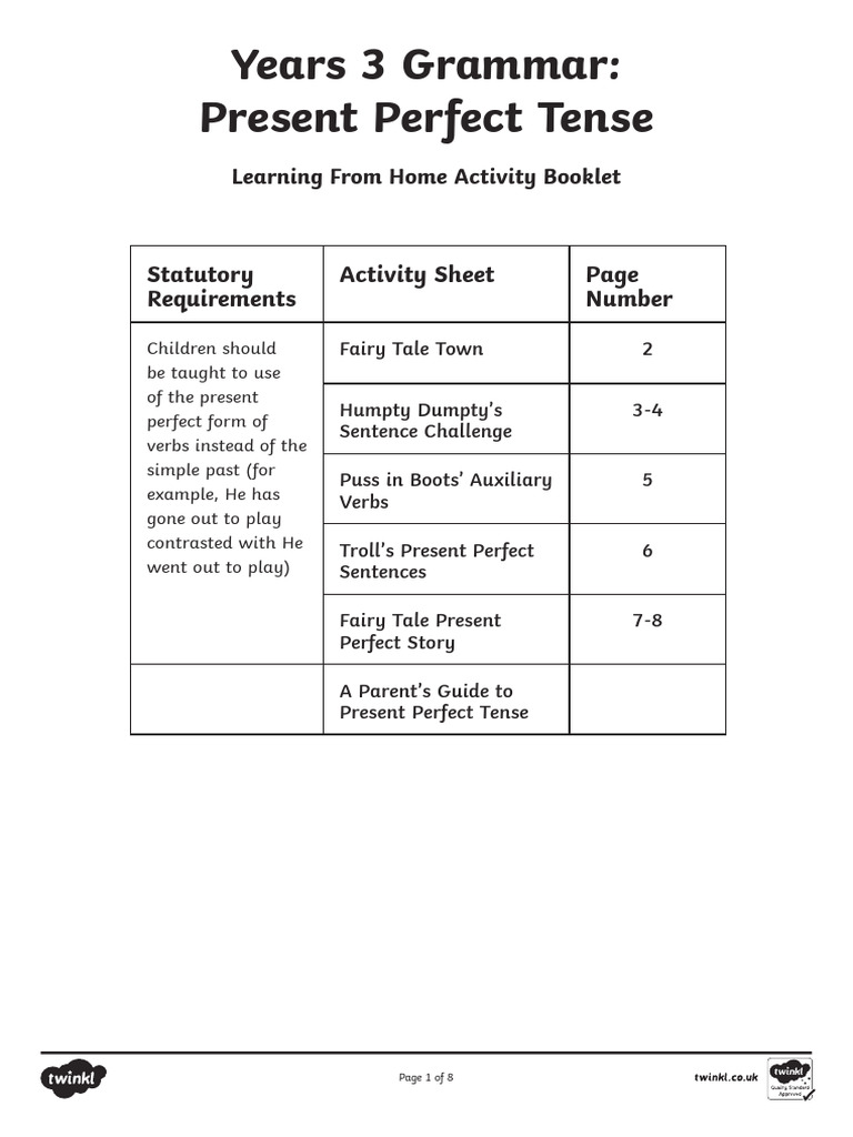 t2 e 2522 Present Perfect Tense Activity Booklet - Ver - 3 | PDF ...