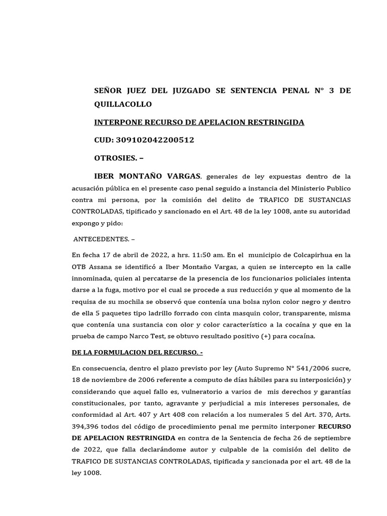 APELACION Restringida | PDF | Debido al proceso | Sentencia (ley)