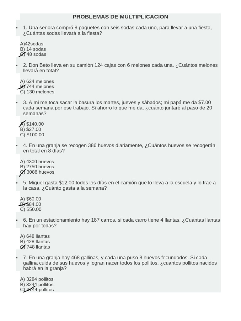 Problemas de Multiplicacion | PDF | Cocina, comidas y vino
