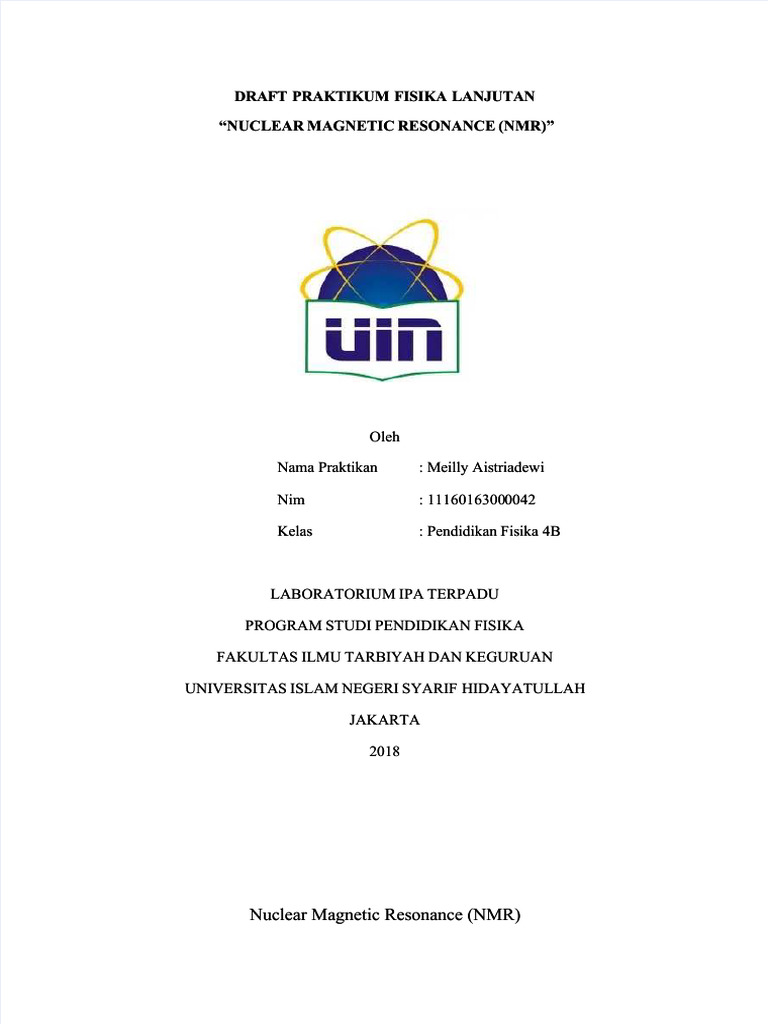 PDF 42 B Laporan Praktikum NMR - Compress | PDF | Atomic Nucleus | Magnetic Resonance Imaging