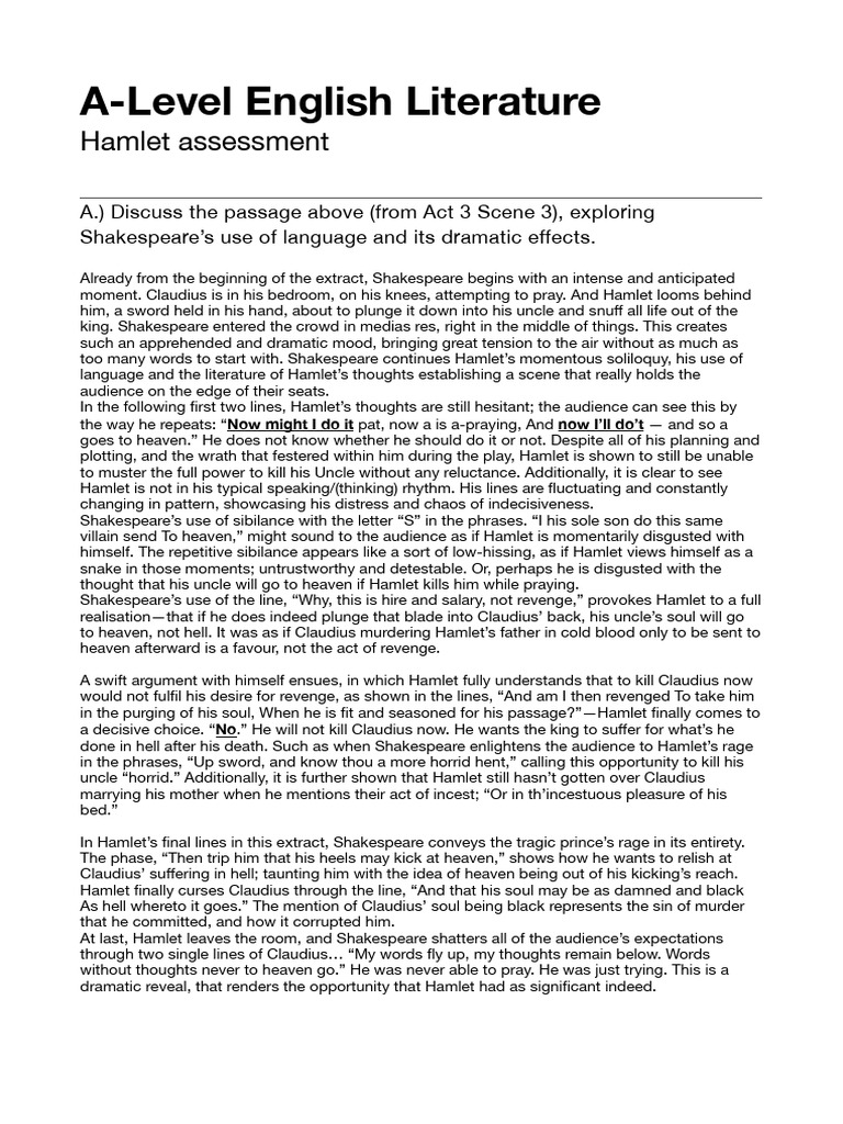 A-Level English Literature: Hamlet Assessment | PDF | Hamlet | Revenge