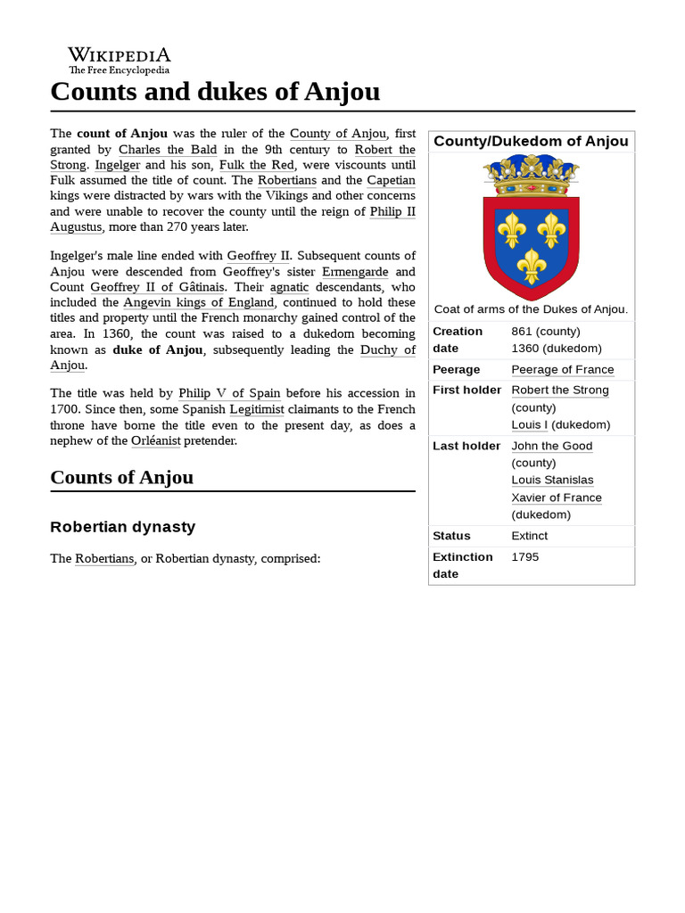 Counts and Dukes of Anjou | PDF | European Royal Families | Former ...