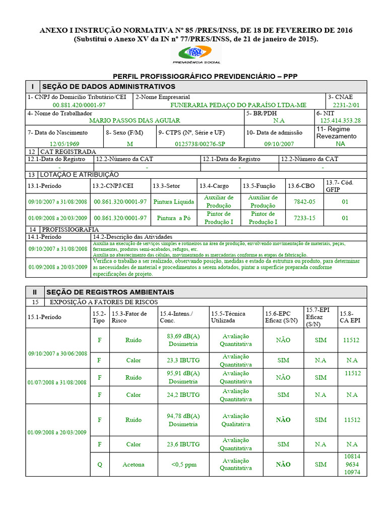 Modelo Pratico PPP Preenchido 31-05-11 | Download grátis PDF | Pinturas