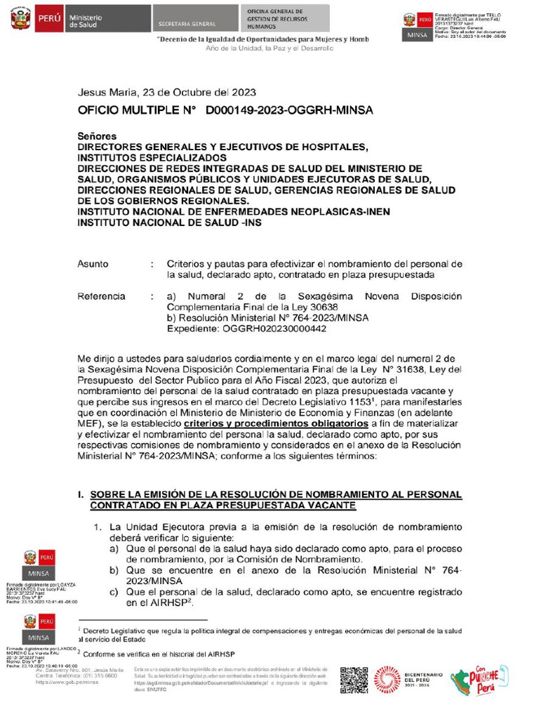 Oficio Multiple-000149-2023-Oggrh | PDF