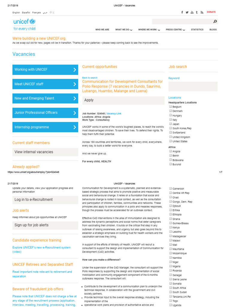 UNICEF - Vacancies | PDF | Unicef | United Nations