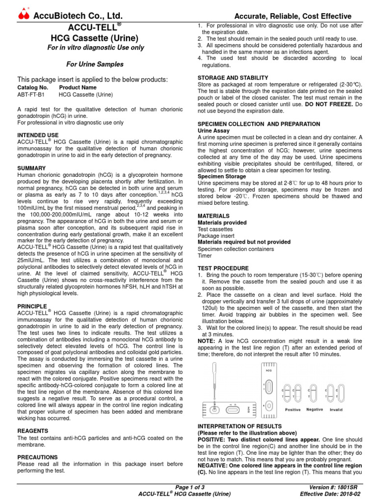 HCG Cassette (Urine) Insert | PDF | Human Chorionic Gonadotropin ...
