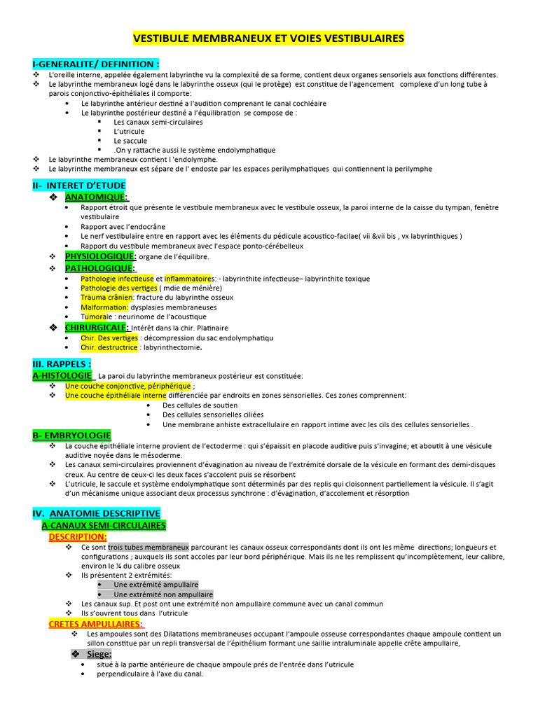 Anatomie du Vestibule Membraneux | PDF | Système vestibulaire | vertige