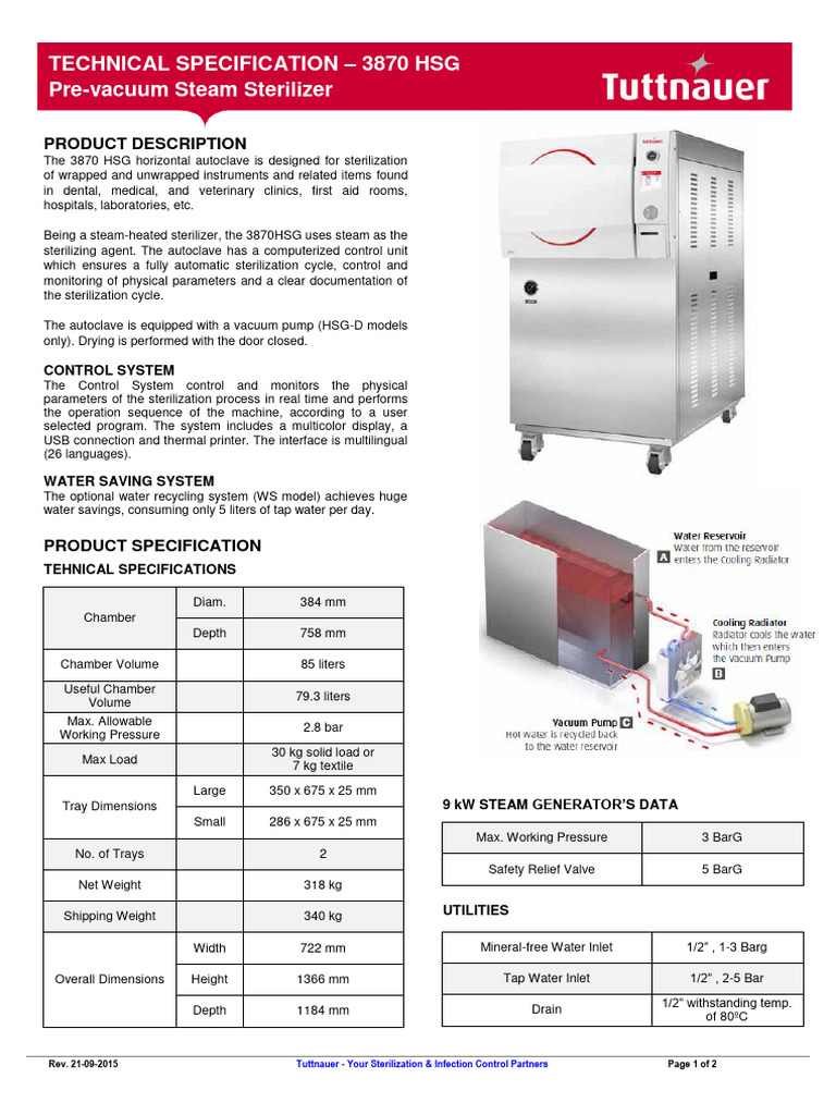 Tuttnauer - Intl - 3870HSG - Technical Specification - Ver 1.0 | PDF ...