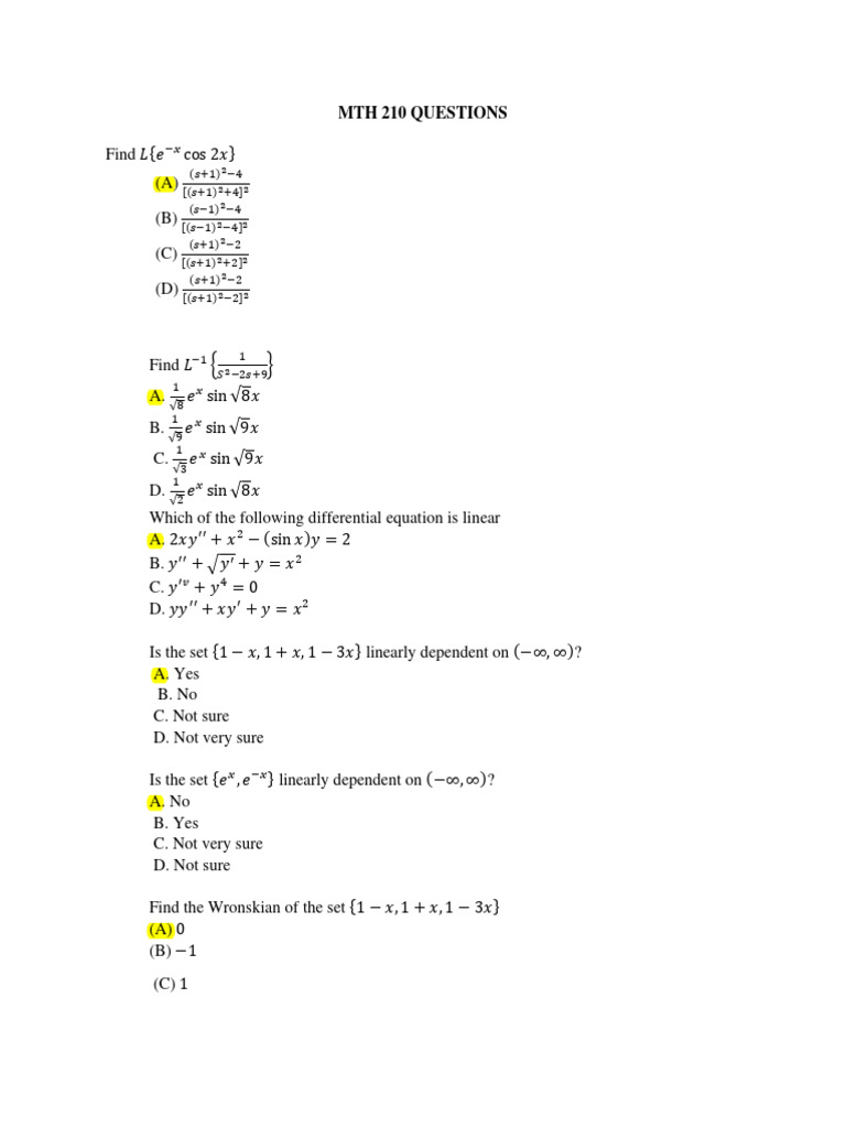 D.E MTH 210 Exercise and Answers | Download Free PDF | Ordinary Differential Equation ...