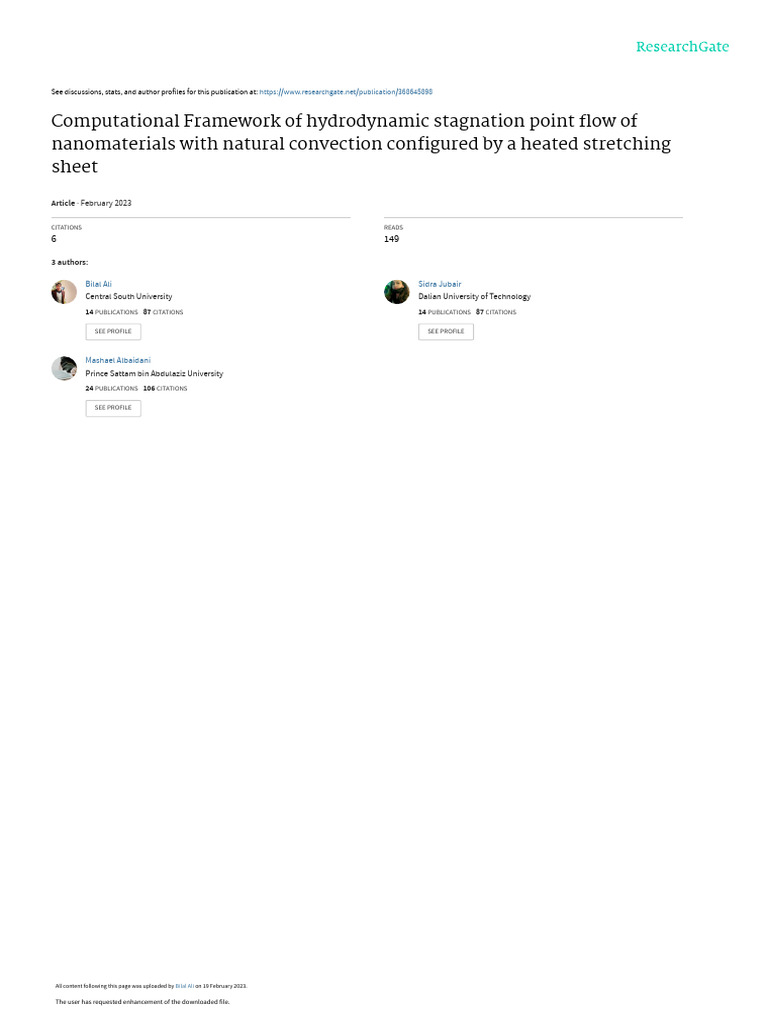 Computational Framework of Hydrodynamic Stagnation Point Ow of Nanomaterials With Natural ...