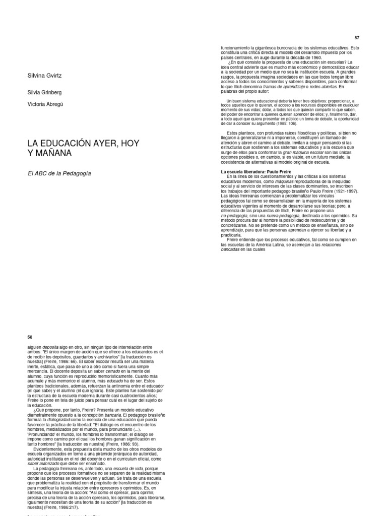 Freire - La Educacion Ayer Hoy y Manana | PDF | Pedagogía Freire - La Educacion Ayer Hoy y Manana | PDF | Pedagogía