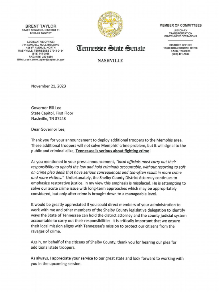 Governor Bill Lee Follow-Up Letter | PDF