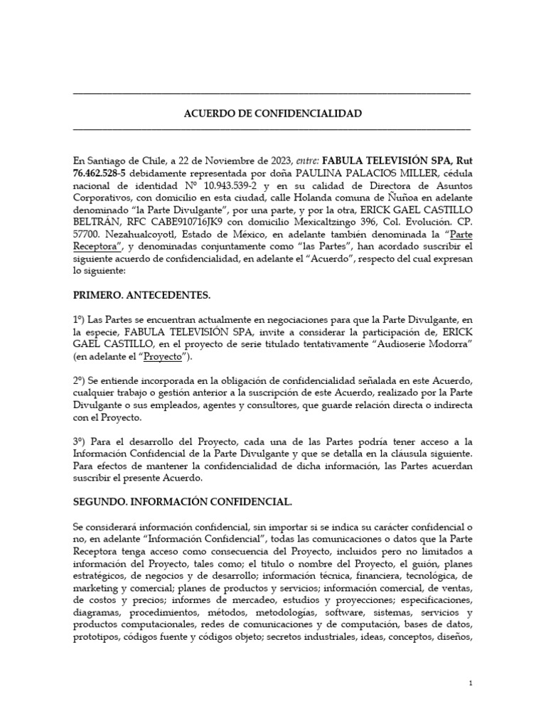 Nda Modorra-Fabula 2023 | PDF | Acuerdo de no divulgación | Marketing