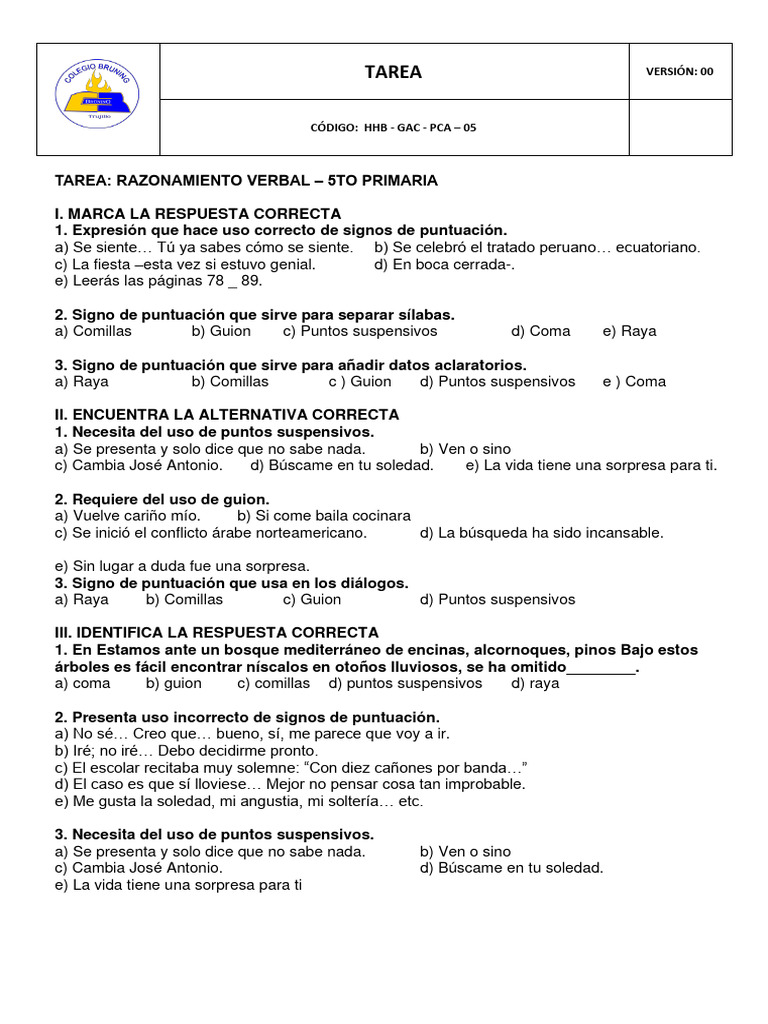 Tarea Guion Largo, Raya y Puntos Suspensivos | PDF