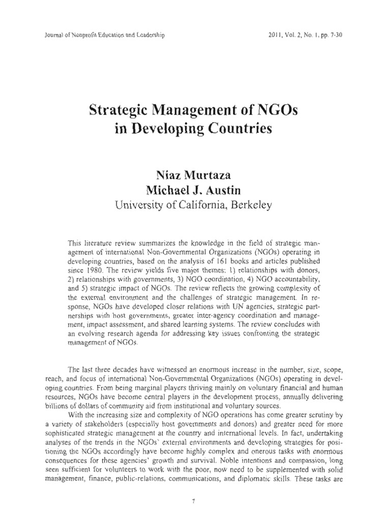 Strategic Management of Ngos in Developing Countries | PDF