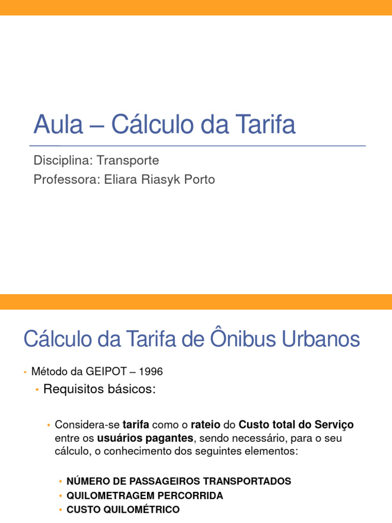 E3 - Aula 2 - Cálculo Da Tarifa | PDF | Salário | Business
