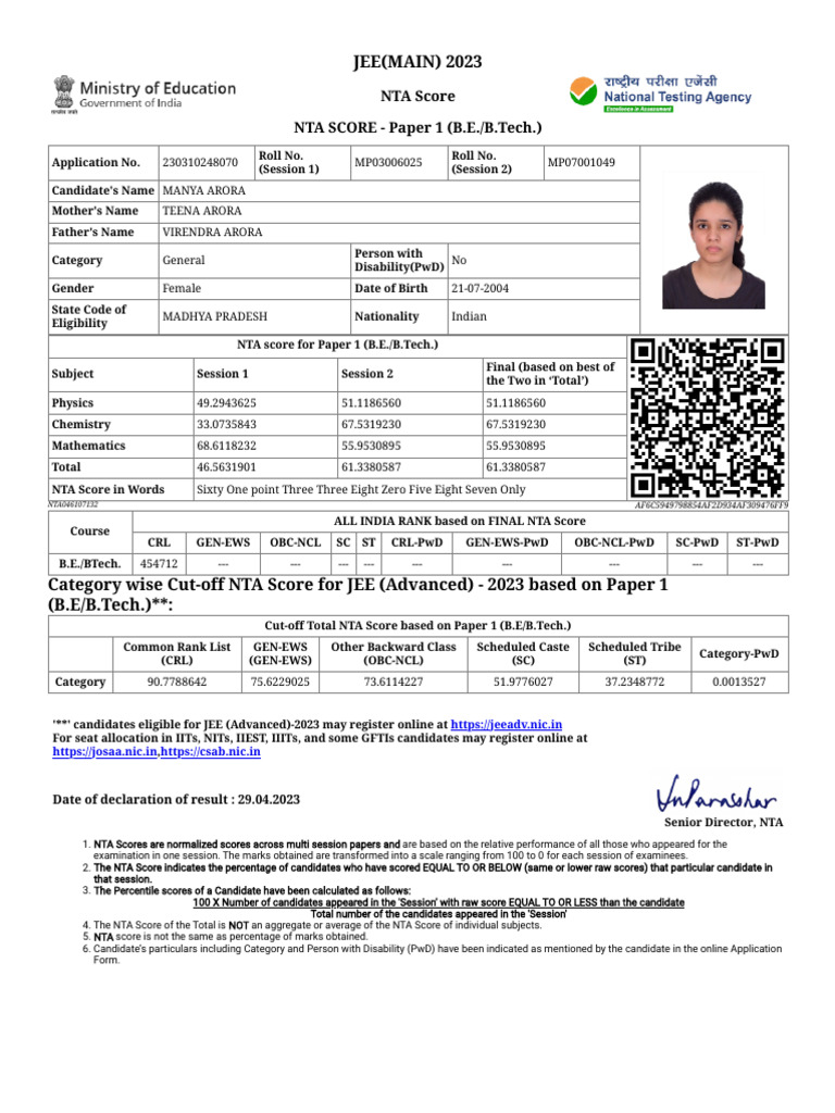 Jee Main | PDF | Qualifications | Tests